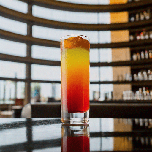 Amaretto Sunset Delight, Vibrant cocktail capturing essence of sunset