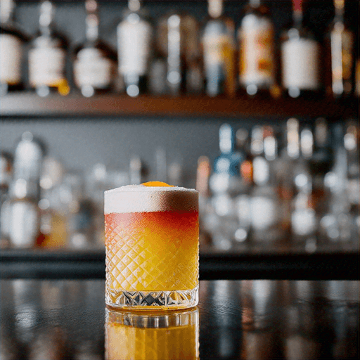 Apricot Sunset Sour, Fruity, bitter, sweet Apricot Sunset Sour cocktail