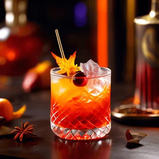 Autumn Ember Elixir, Captivating fall cocktail with warm, spicy essence and purple hue