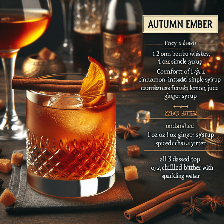 Autumn Ember, Warm, spiced whiskey cocktail capturing essence of fall