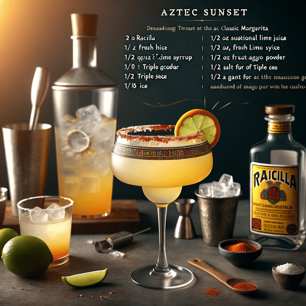 Aztec Sunset, Innovative twist on classic Margarita with Raicilla and mango
