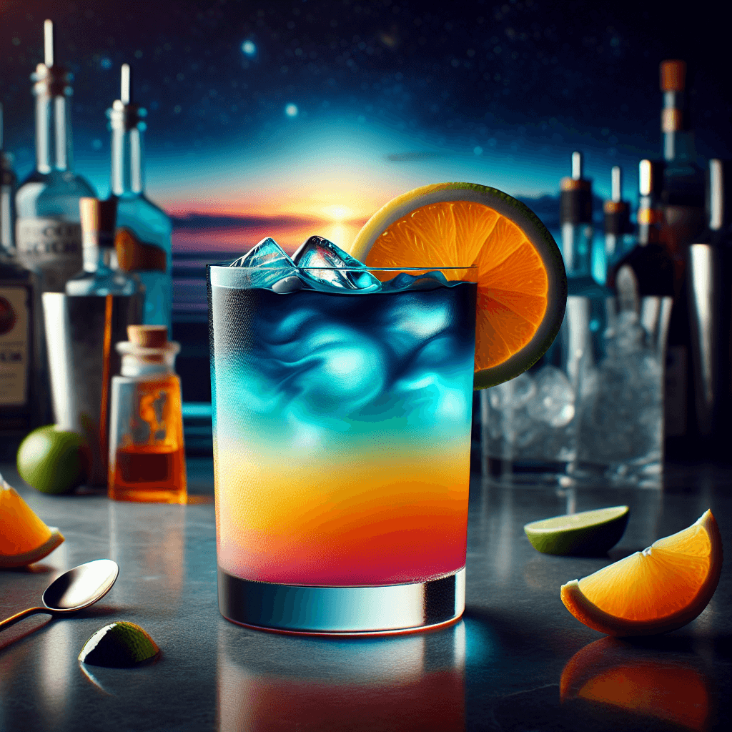 Azure Sunset, Refreshing citrus vodka cocktail with vibrant colors