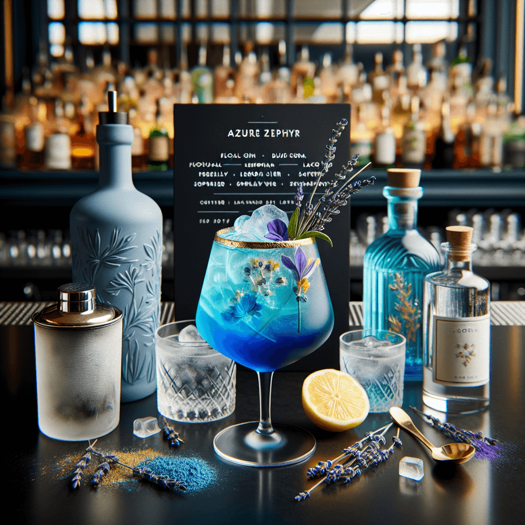 Azure Zephyr, Captivating modern cocktail with vibrant blue hue and ...