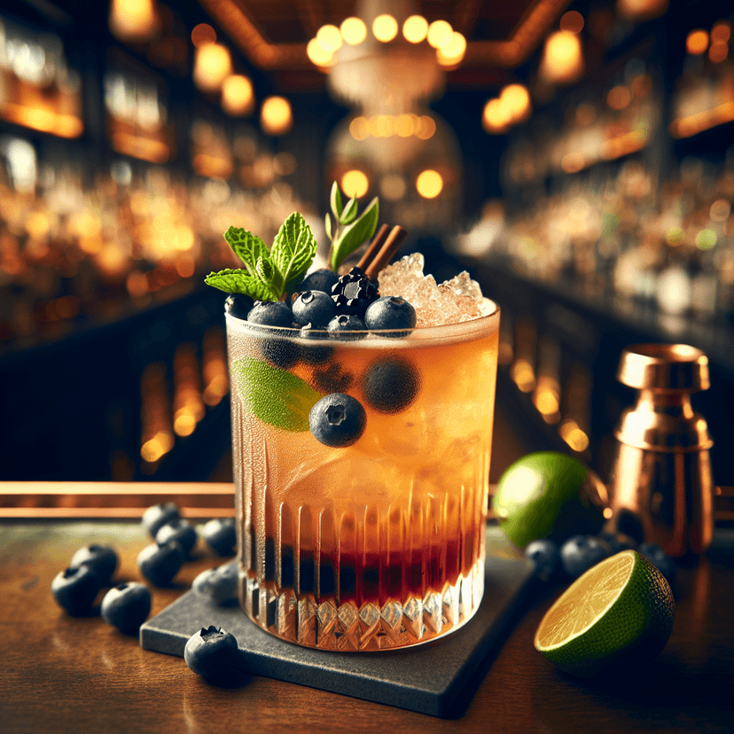 Blueberry Spice Smash, Sweet and spicy cocktail with blueberry and rum