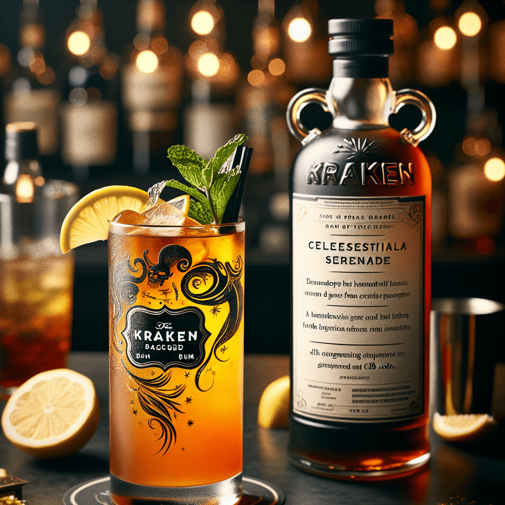Celestial Serenade, Vibrant Celestial Serenade cocktail with Kraken Rum and Aperol