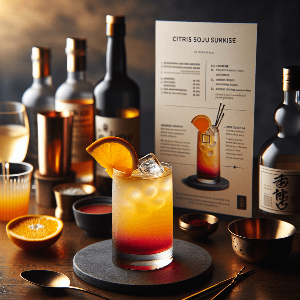Citrus Soju Sunrise, Refreshing citrus Soju cocktail with a sunrise effect