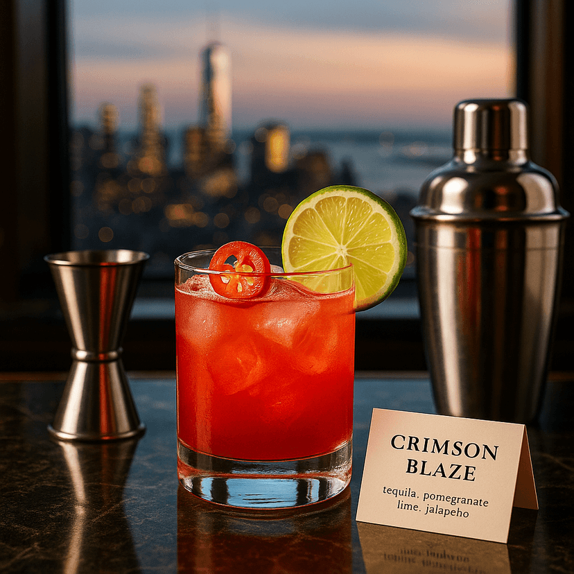 Crimson Blaze, Spicy cocktail with tequila, pomegranate, and jalapeño
