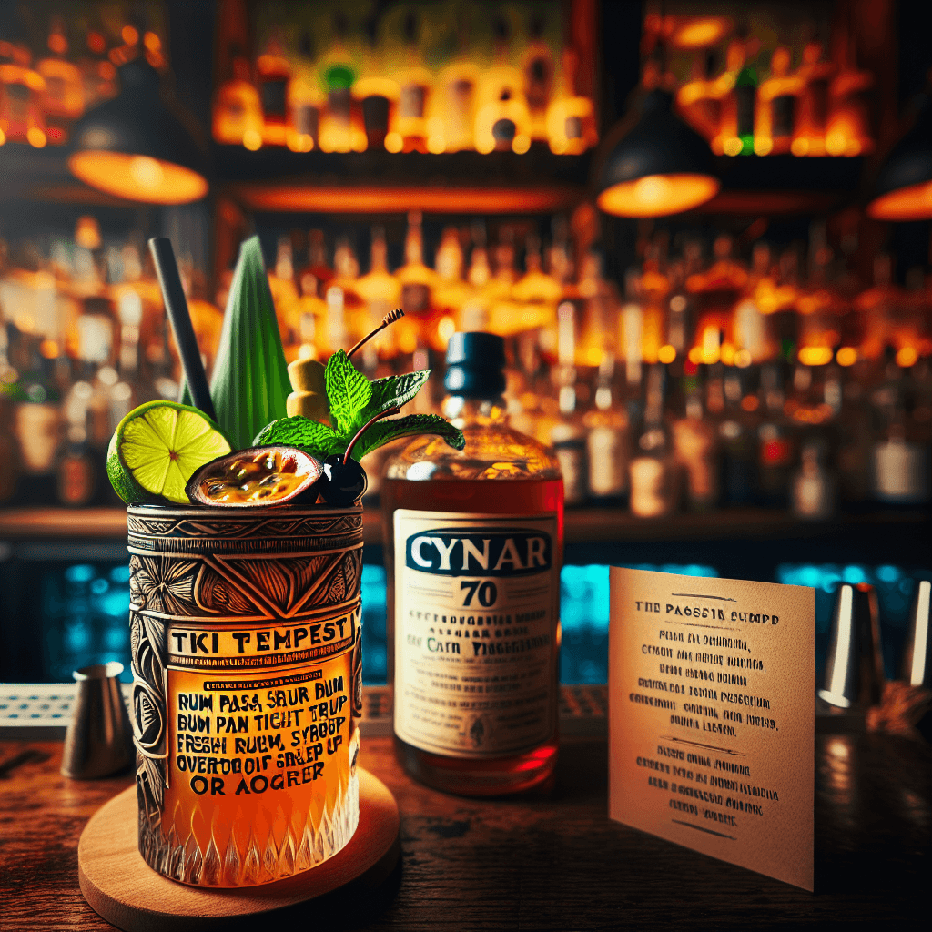 Cynar Passion Tiki Tempest, Exotic cocktail with Cynar 70 and passion fruit