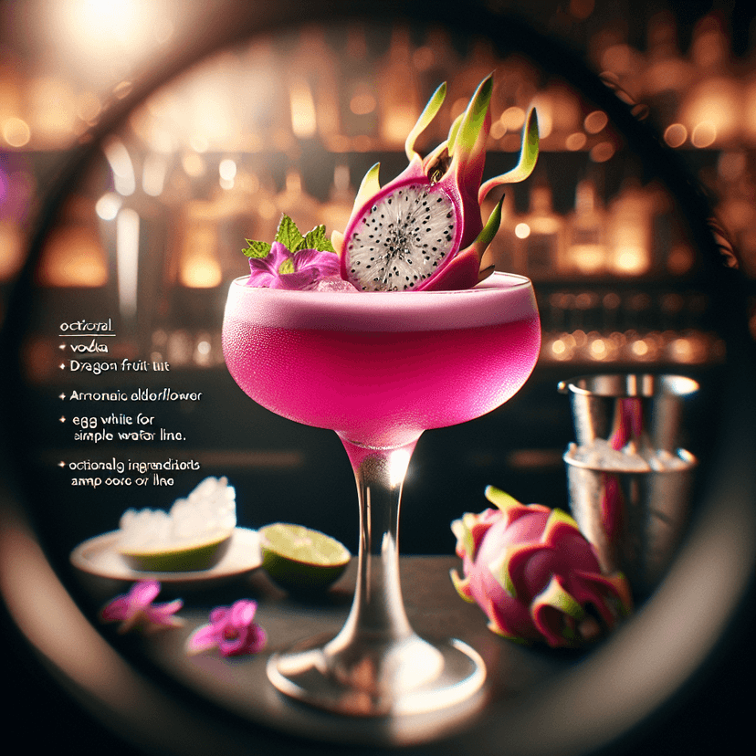 Dragon's Whisper, Exotic cocktail with dragon fruit, elderflower, vodka ...