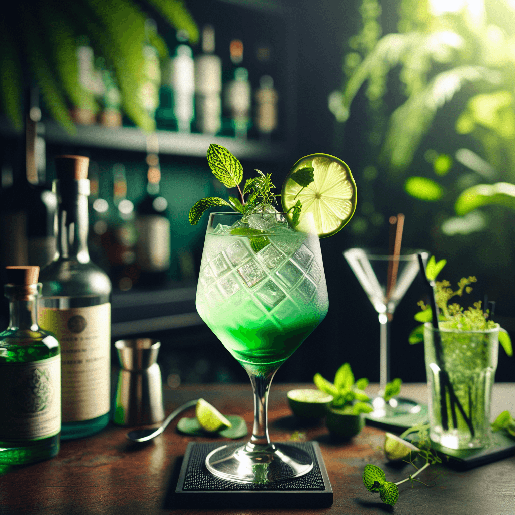 Emerald Garden Elixir, Refreshing cocktail with botanical gin, melon ...