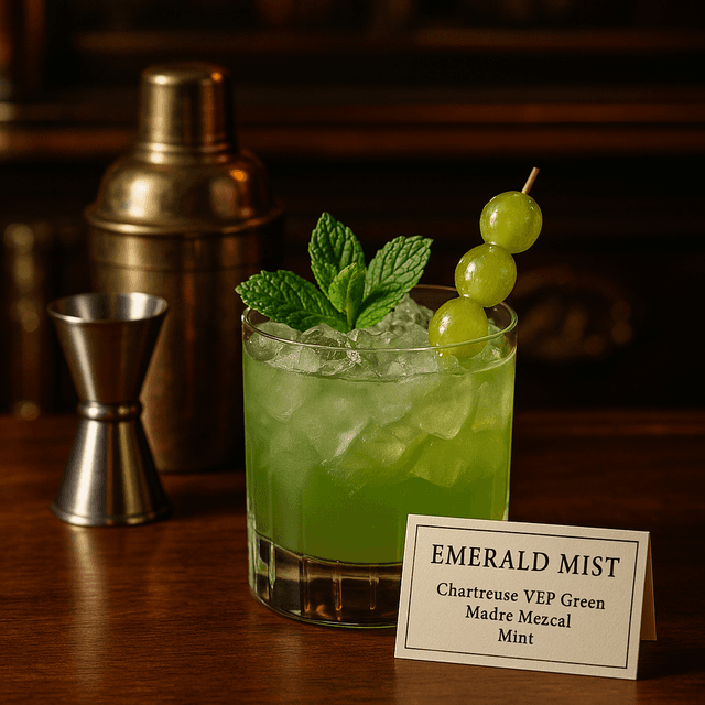 Emerald Mist, Enchanting cocktail with Chartreuse VEP Green and Madre ...
