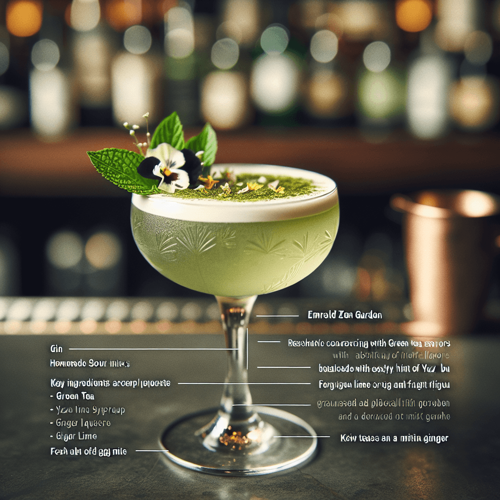Emerald Zen Garden, Refreshing sour cocktail with green tea, yuzu, and ...
