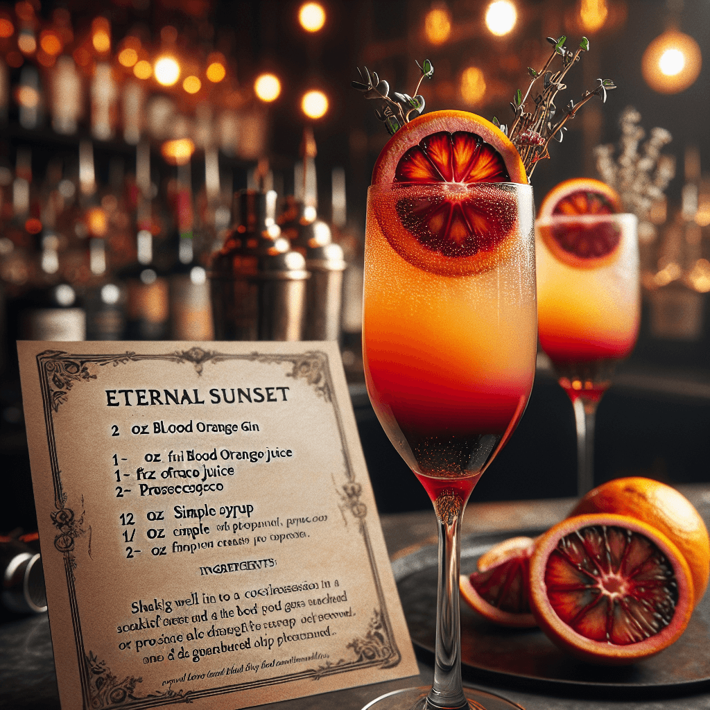 Eternal Sunset, vibrant and innovative cocktail with blood orange and prosecco