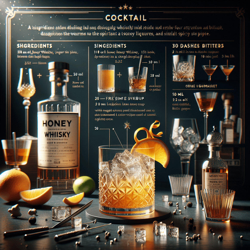 Exu's Essence, Bold cocktail with honey whiskey, spice, and citrus zest