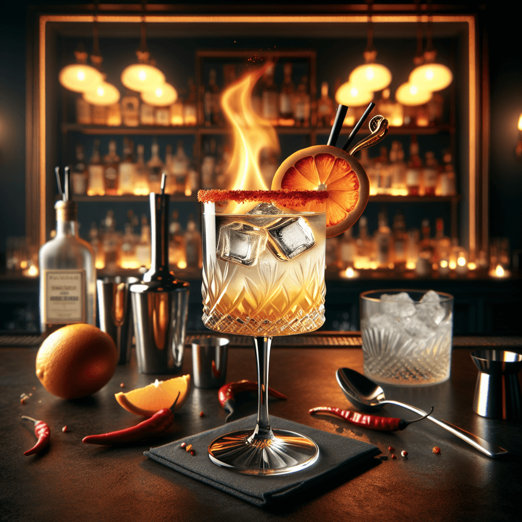 Flaming Citrus Serenade, Bold and zesty cocktail with citrus and red chili