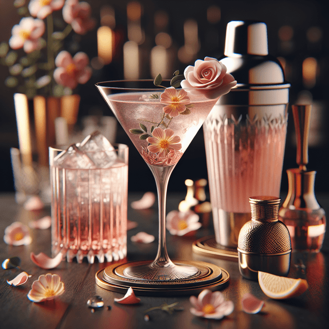 Floral Blush Martini, elegant and visually stunning gin-based cocktail