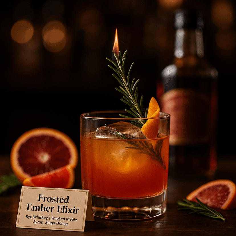 Frosted Ember Elixir, Captivating cocktail embodying winter's duality ...