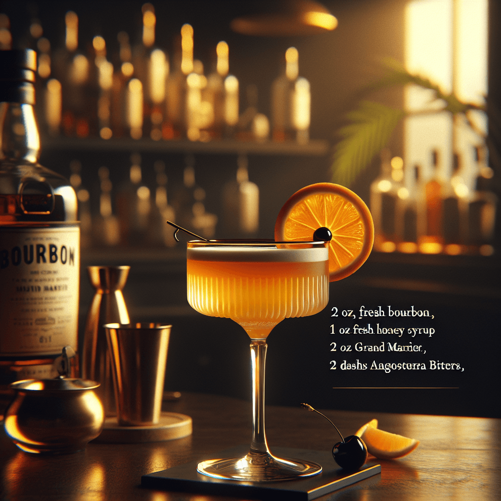 Golden Hour Sipper, Elegant bourbon cocktail with honey, citrus, and a ...