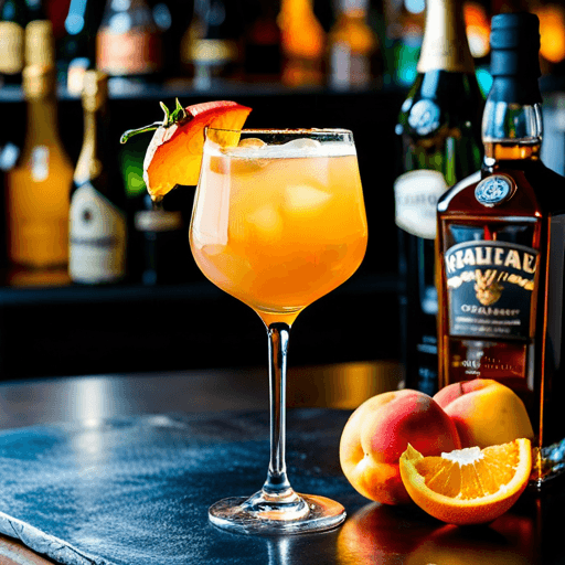 Golden Peach Sunset, Warm and fruity bourbon cocktail