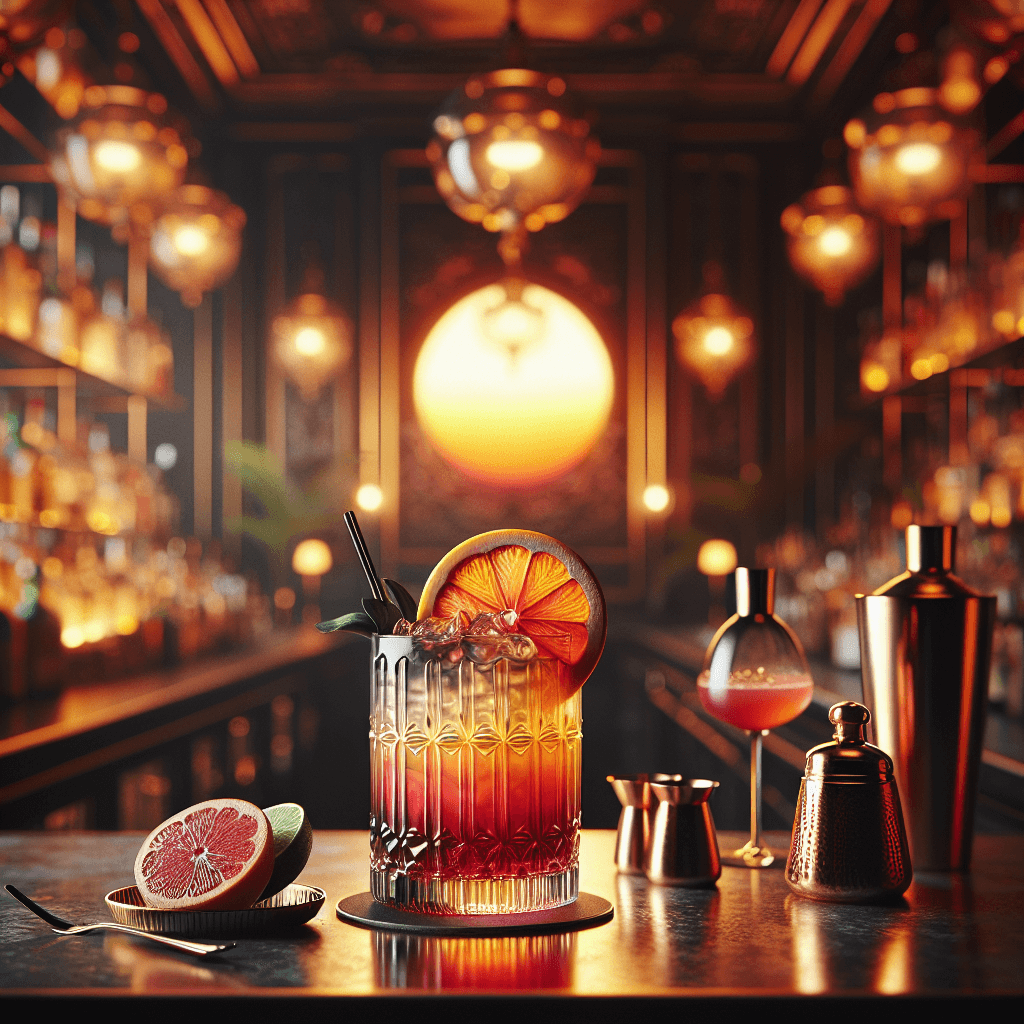 Grapefruit Sunset, Refreshing cocktail with grapefruit, apricot, and gin