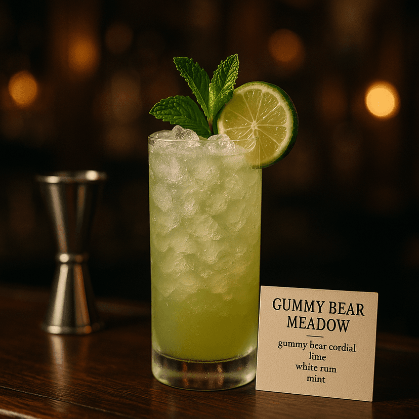 Gummy Bear Meadow, Whimsical cocktail balancing sweet-and-sour flavors ...