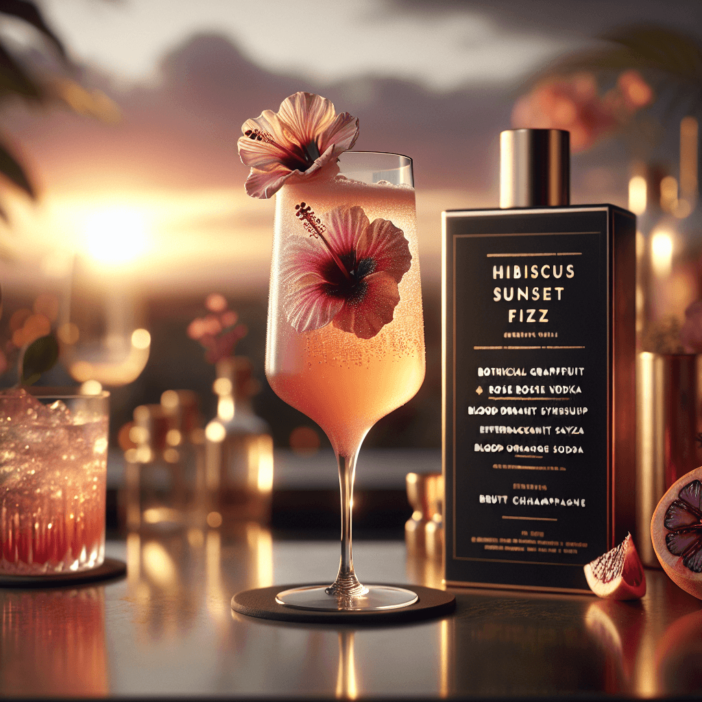 Hibiscus Sunset Fizz, Vibrant floral cocktail with grapefruit, hibiscus ...