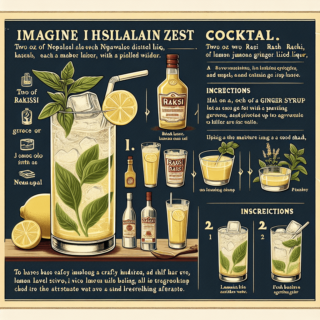 Himalayan Zest, Refreshing cocktail with Raksi, lemon, ginger, and basil
