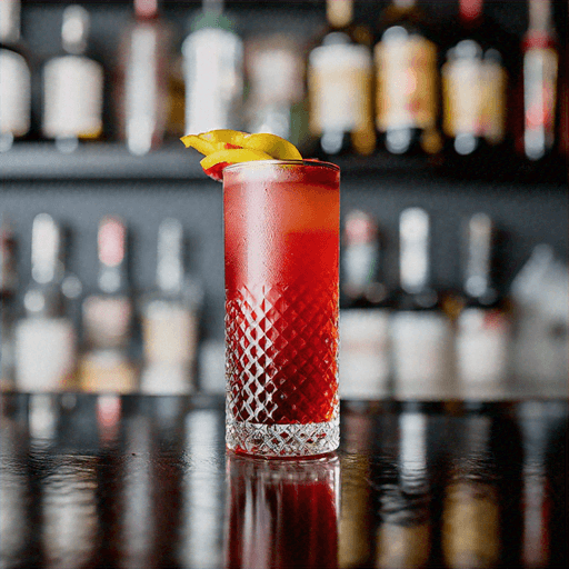 Inferno Crimson, Bold, spicy cocktail with vibrant hue and fiery essence