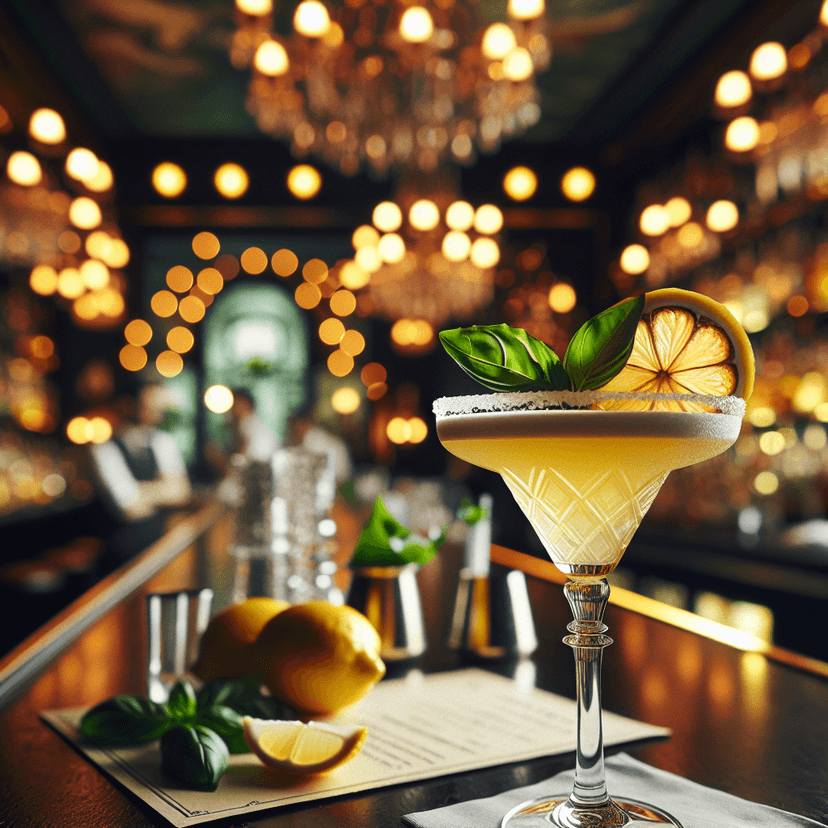 Lemon Silhouette, Refreshing twist on Lemon Drop with basil and elderflower