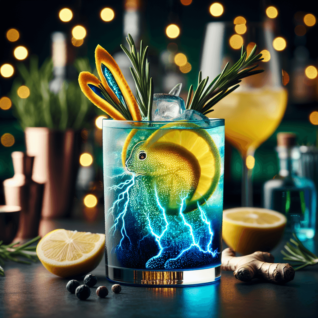 Lightning Rabbit, Vibrant, zesty, herbal cocktail with a surprising kick