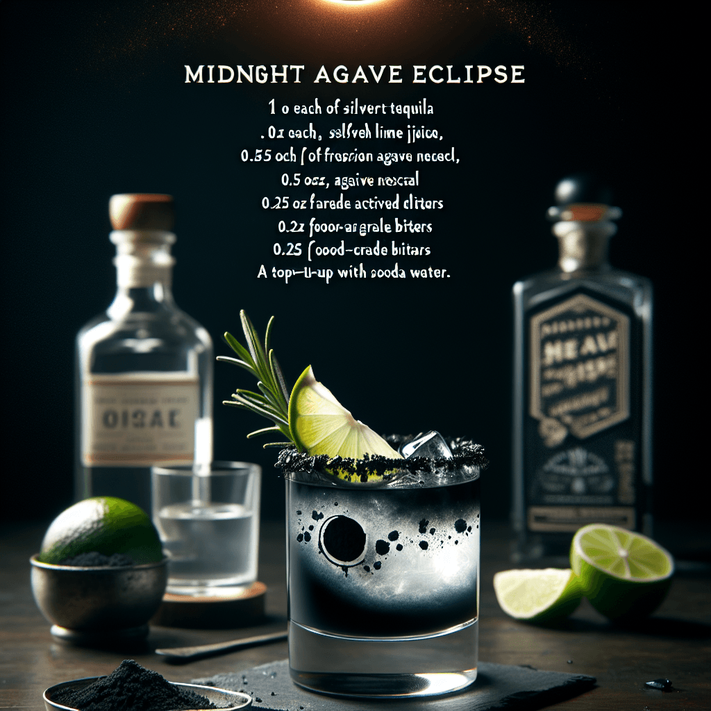 Midnight Agave Eclipse, Dark mezcal and tequila cocktail with activated charcoal