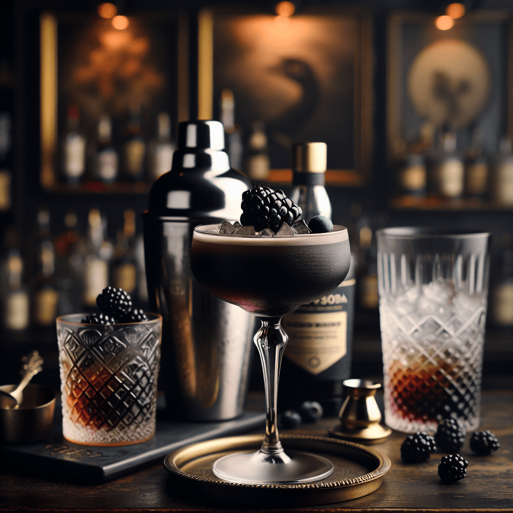 Midnight Enigma, Intriguing cocktail with dark hue and complex flavors