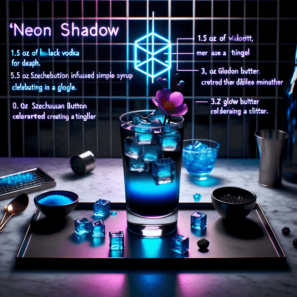 Neon Shadow, Cyberpunk-inspired cocktail with glowing, futuristic ...