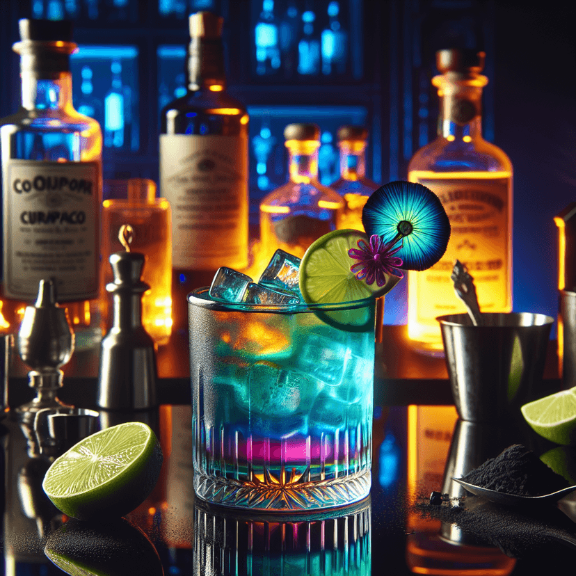 Neon Shadow, Vodka-based Cyberpunk cocktail with sweet and spicy elements