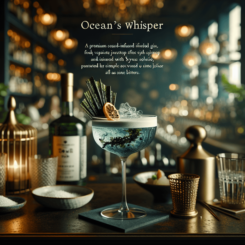 Ocean's Whisper, Gin cocktail for raw fish, with seaweed and yuzu notes
