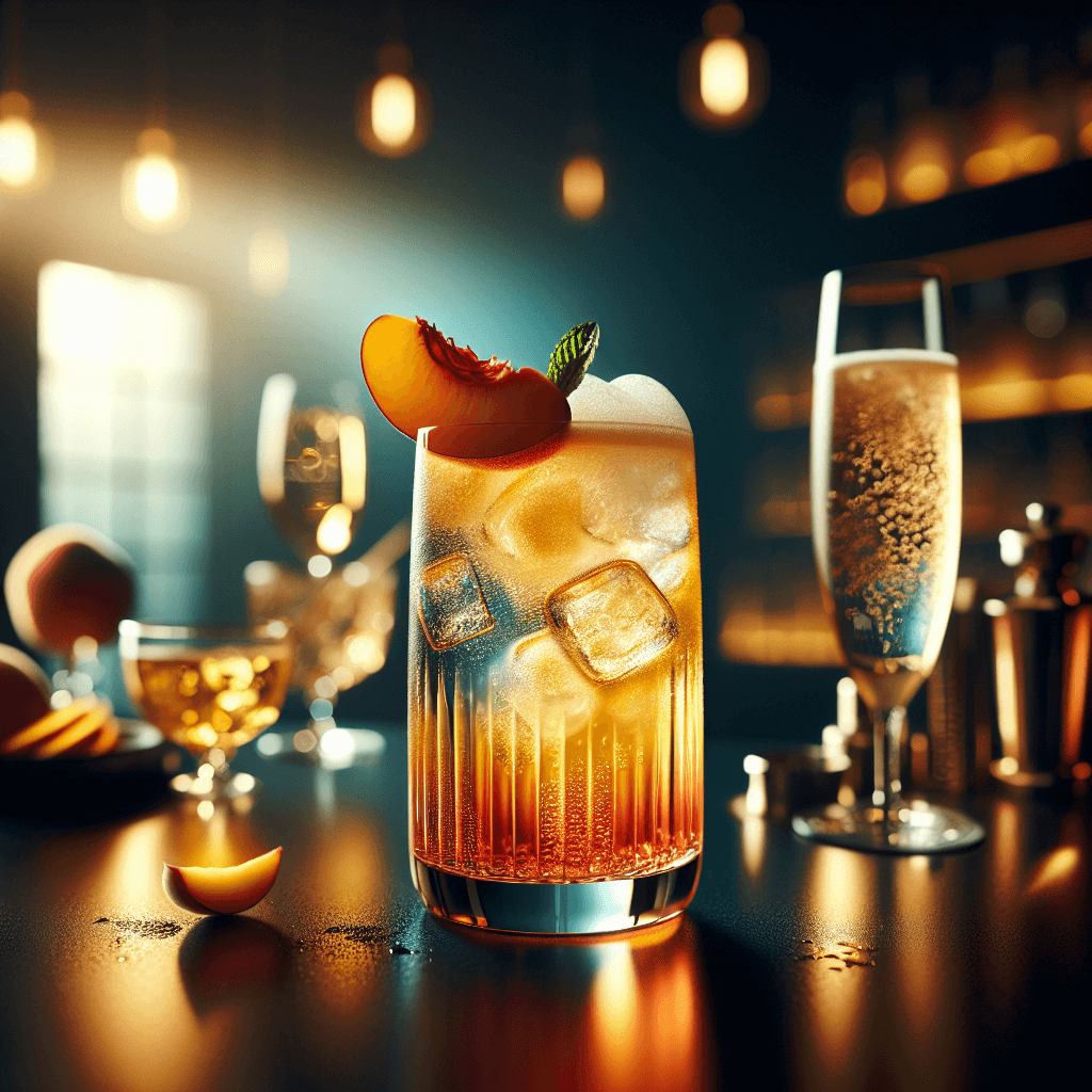 Peach Blossom Fizz, Juicy peach and lemon cocktail with a sparkling twist