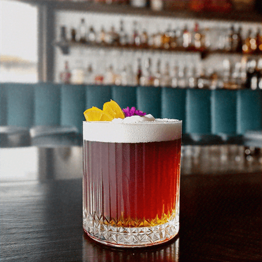 Root & Blossom, Root & Blossom cocktail with root beer and floral twist