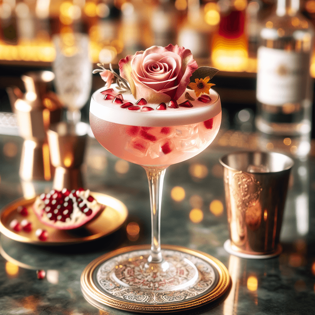 Rose Pom Fizz, Delicate rose and pomegranate gin cocktail