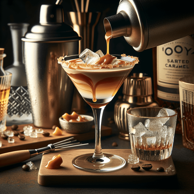 Salted Caramel Espresso Martini, Coffee and caramel vodka cocktail