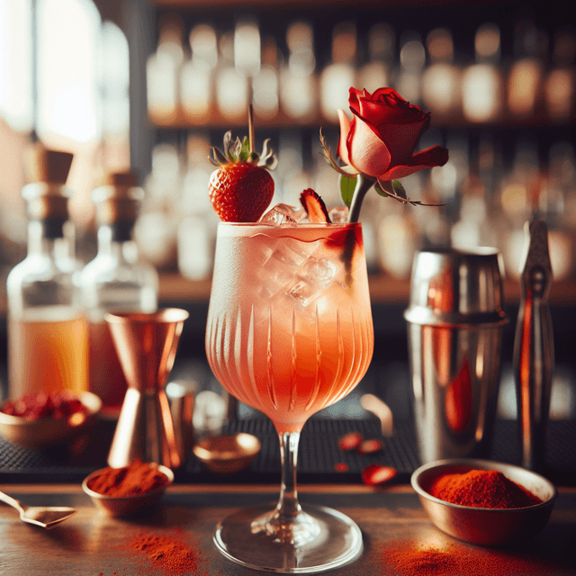 Spicy Rose Mirage, Balanced cocktail with gin, rose, strawberry, and ...