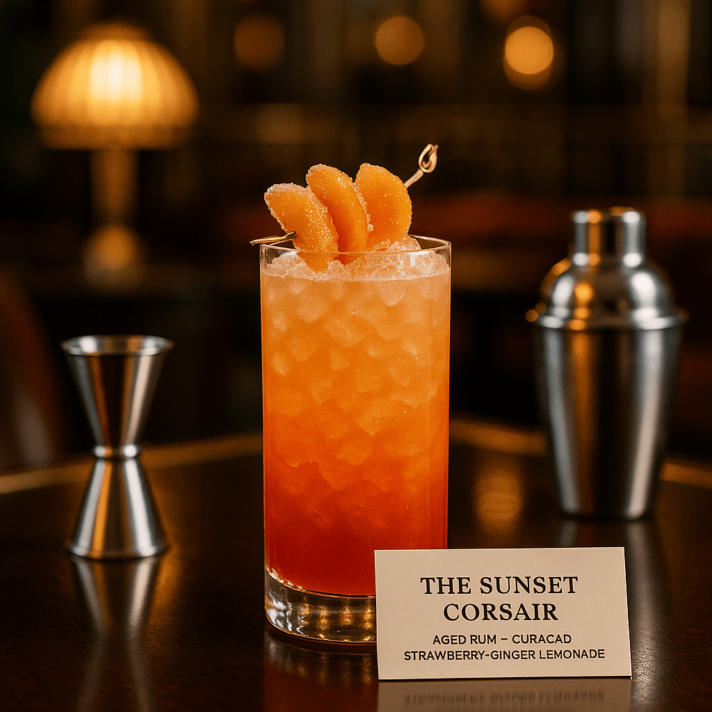 Sunset Corsair, Tropical rum cocktail with citrus and strawberry-ginger ...