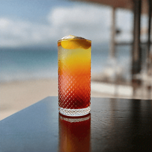 Sunset Honey Drift, Tropical sunset cocktail with dark rum, orange ...