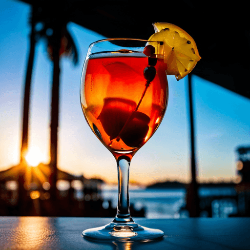 Sunset Mirage, Vibrant, citrusy, and smooth cocktail with a splash of color