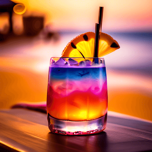 Sunset Serenade, Vibrant cocktail with sweet, tangy, nutty flavors