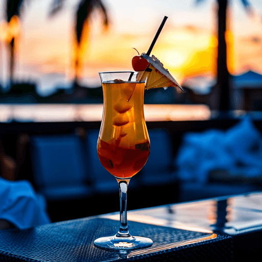 Sunset Serenade, Tropical tiki cocktail with vibrant layers and exotic ...