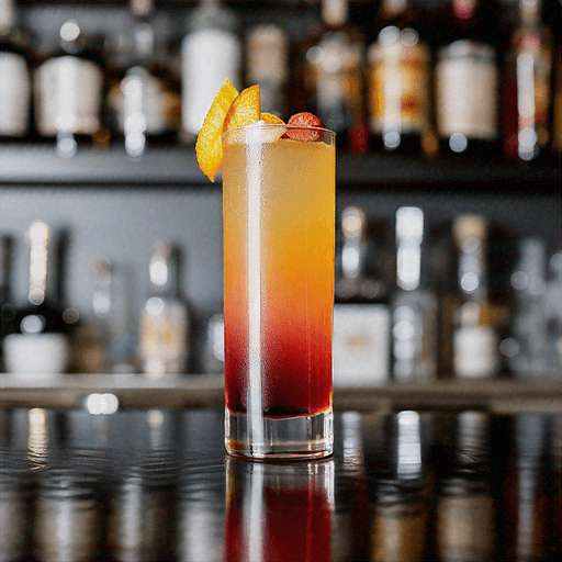 Sunset Serenity, Tropical highball cocktail with citrus and coconut flavors
