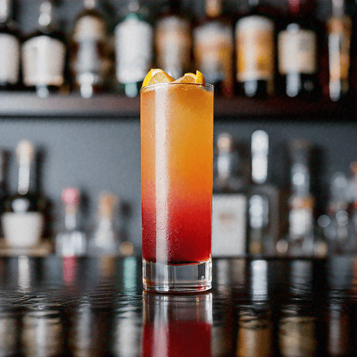 Sunset Splash, Vibrant, fruity cocktail capturing essence of summer sunset