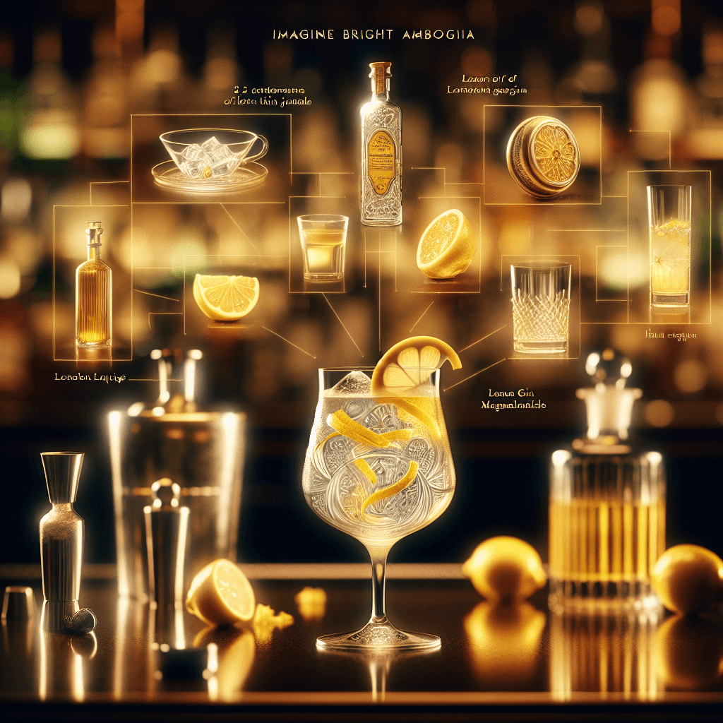The Citrus Enigma, Refreshing cocktail with lemon, gin, and herbal notes