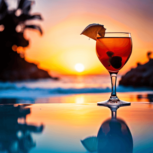 Tropical Lagoon Sunset, Vibrant tropical sunset cocktail with multi ...