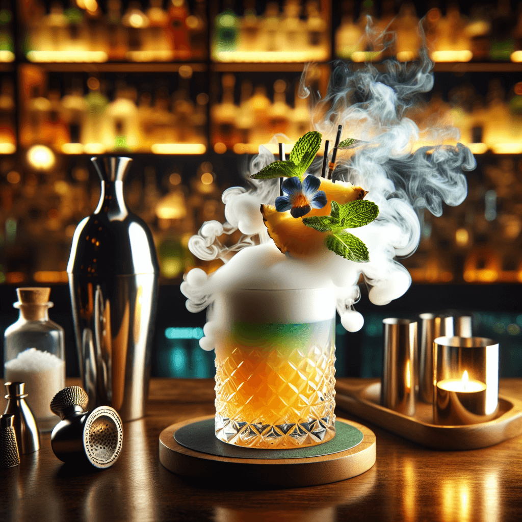 Tropical Nitro Bloom, Refreshing summer cocktail with tropical flavors and nitrogen infusion